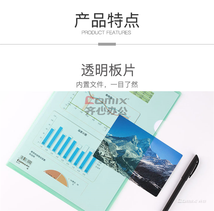 齐心(Comix) E310 10个装 A4二页文件套 透明单片夹 L型文件夹（单位：组）